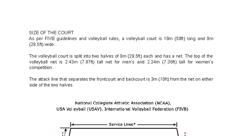 FIVB Volleyball Court & Net Dimensions Overview - Studocu