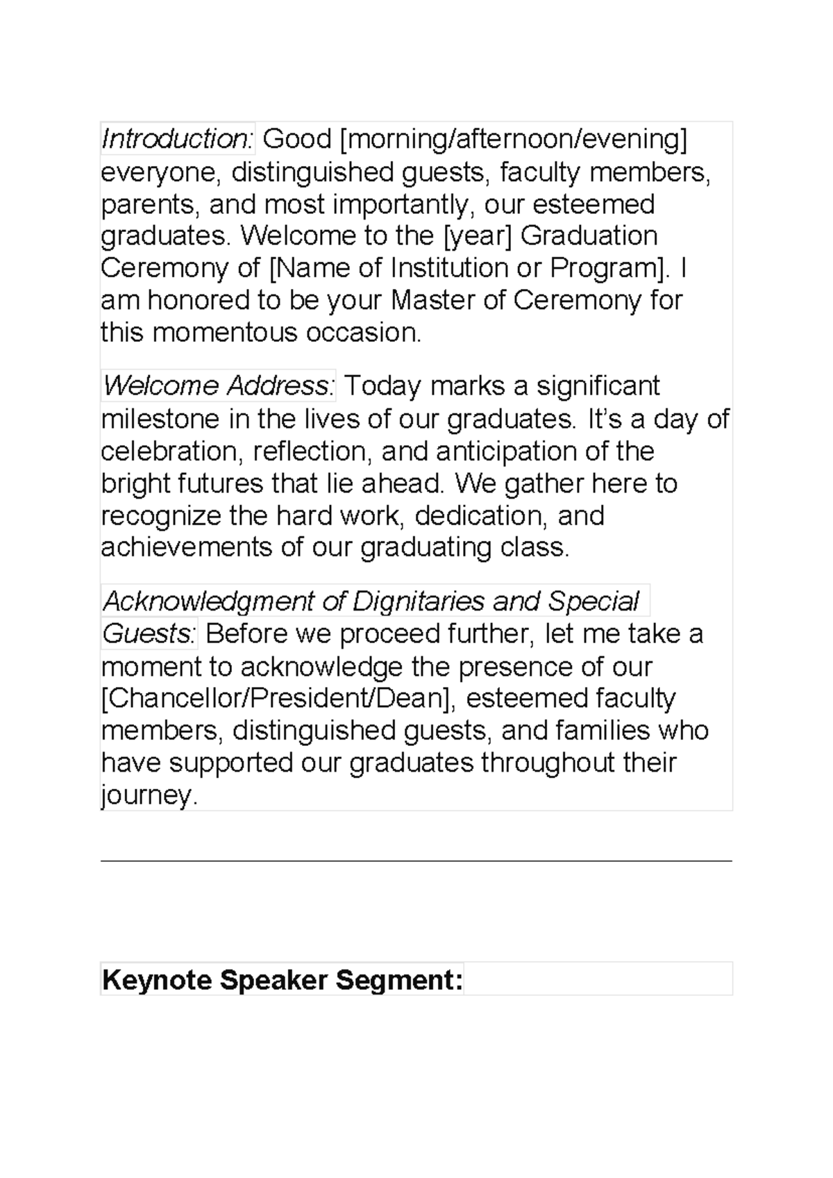 Graduation 2023 MC Script for [Name of Institution] Ceremony - Studocu