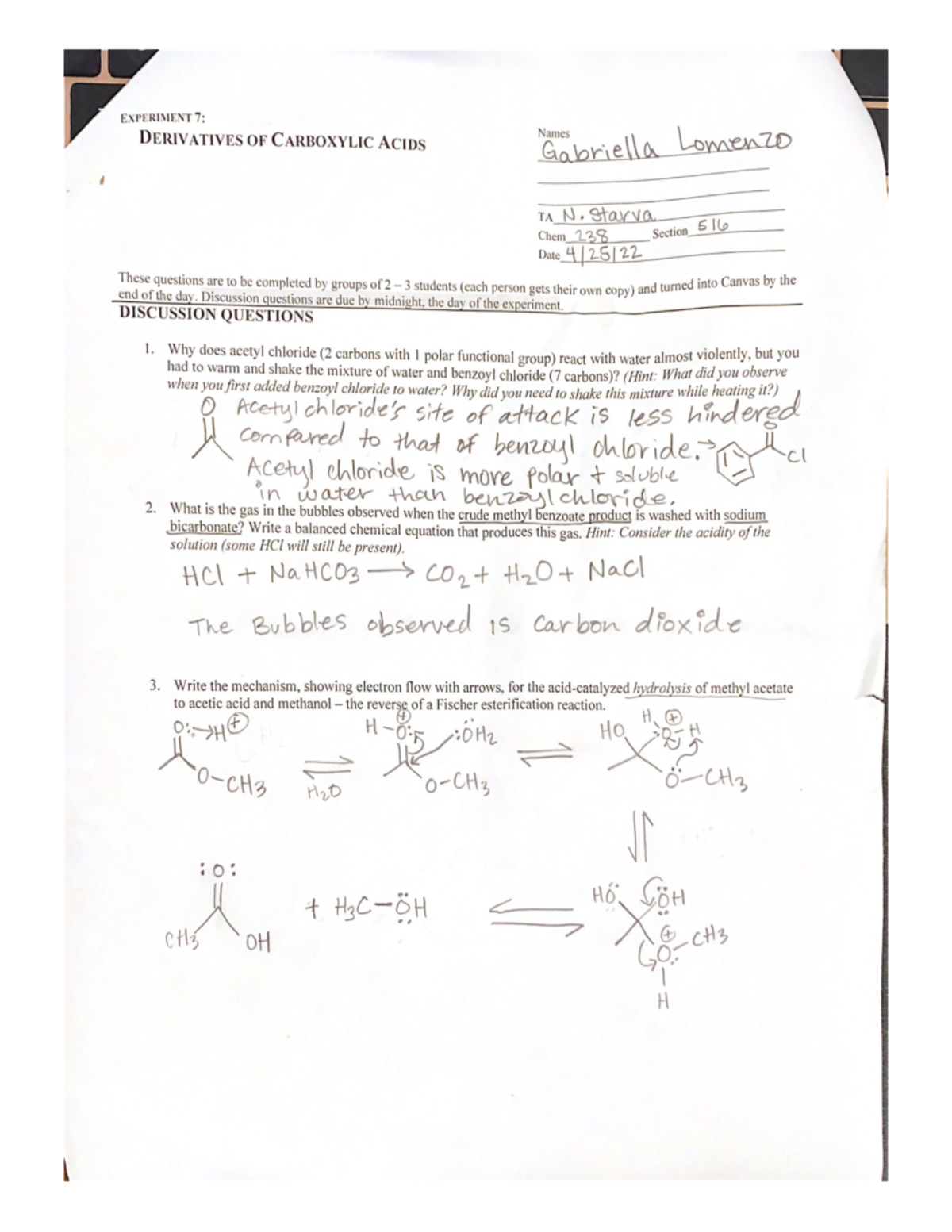 Experiment 7 Derivatives of Carboxylic Acids Discussion Questions ...