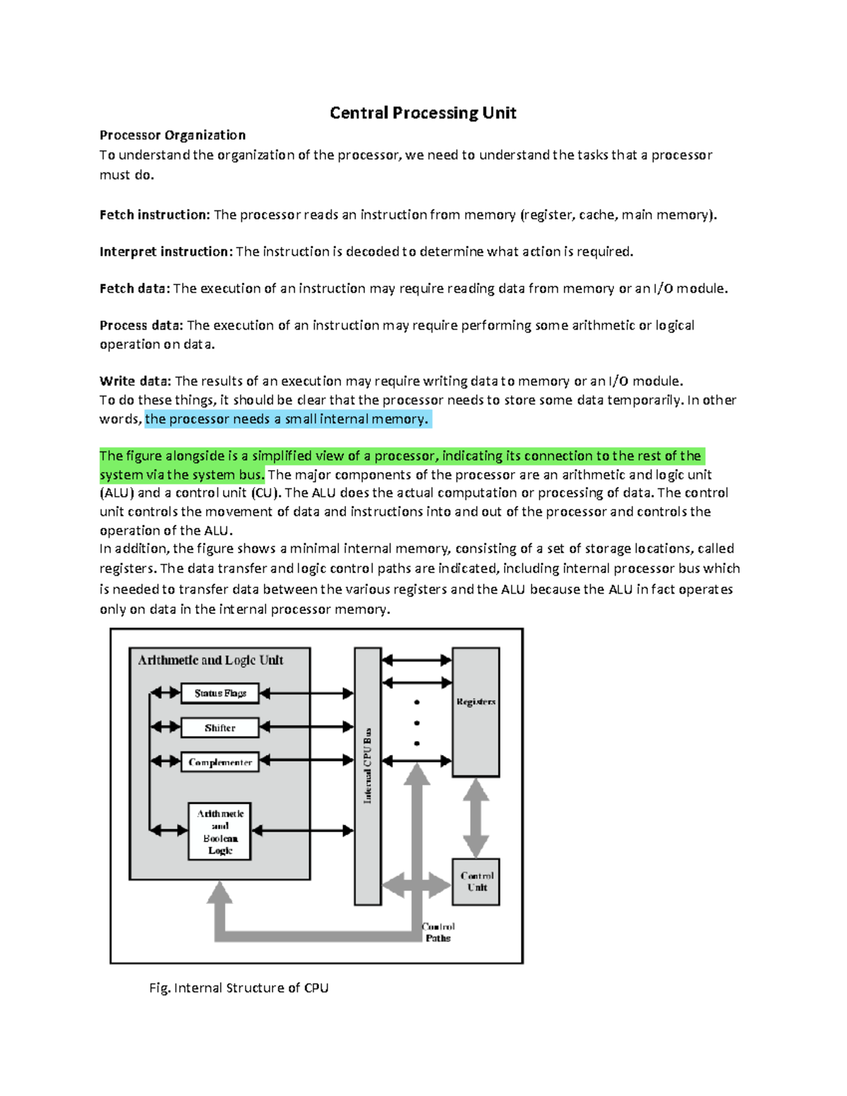 CA- Chapter 3 Central Processing Unit - Central Processing Unit Processor Organization To ...