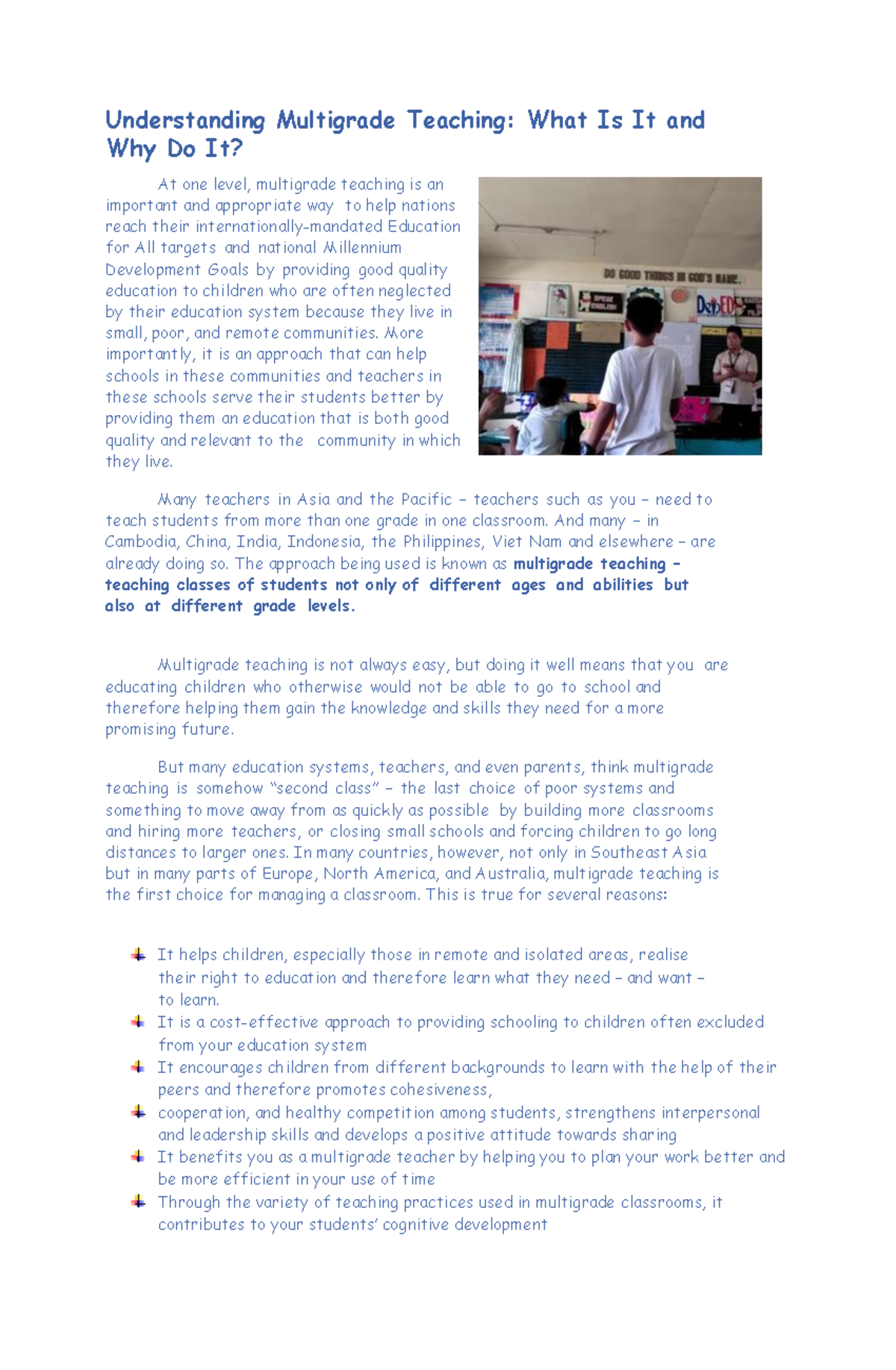 Understanding Multigrade Teaching: Importance and Benefits - Studocu