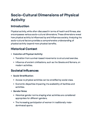 Sociocultural Dimensions of Physical Activity: Chapters 5-7 Analysis ...