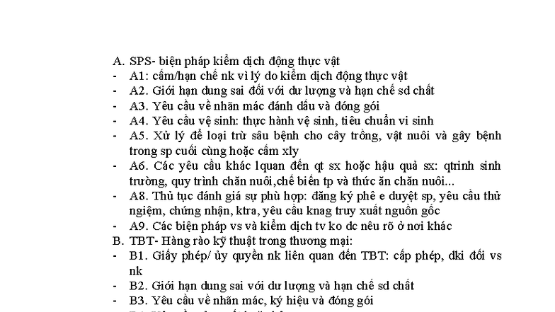 Biện Pháp Kiểm Dịch Động Thực Vật & Hàng Rào Kỹ Thuật TBT - Studocu
