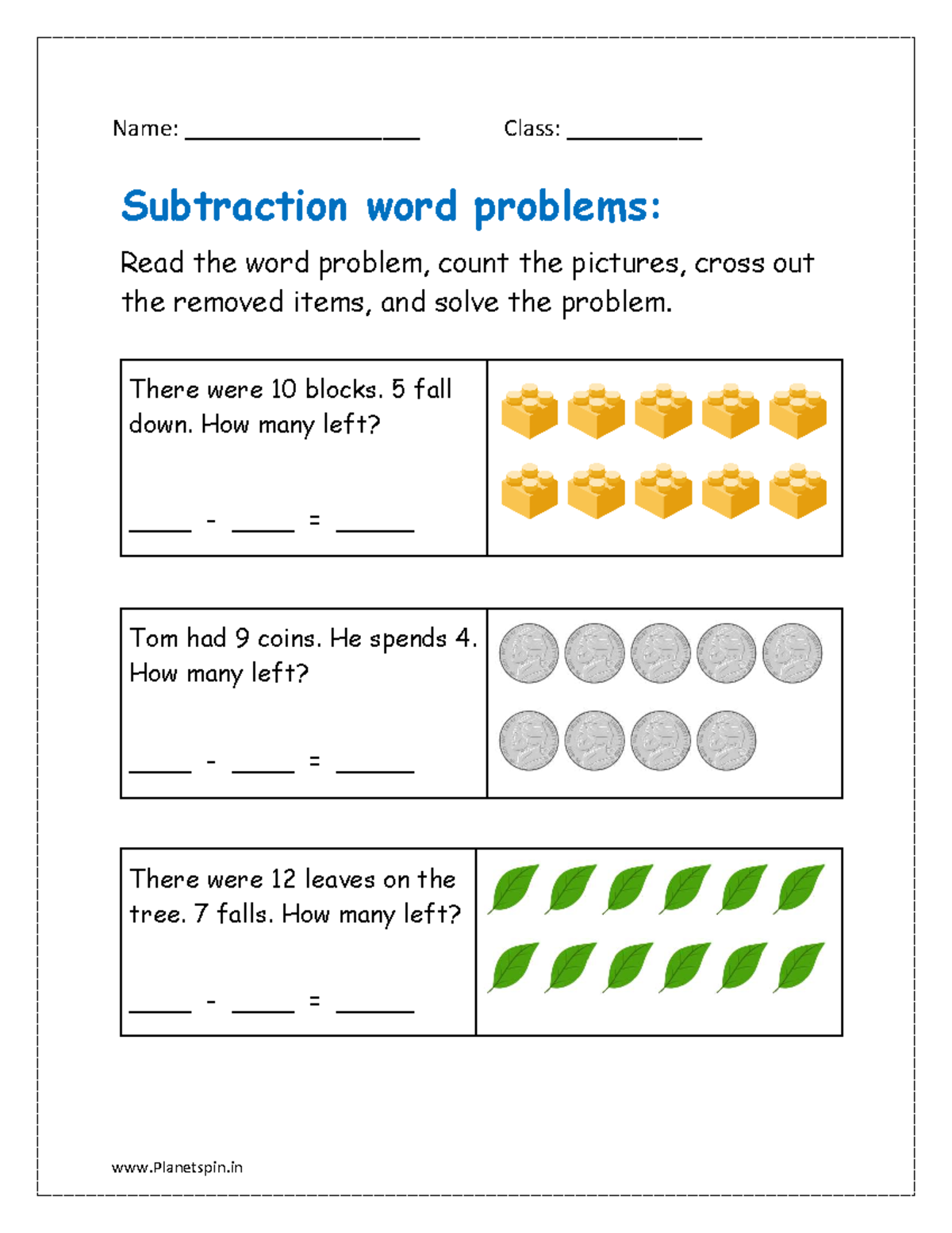 Kindergarten subtraction word problems 5 worksheets - Bachelor in ...