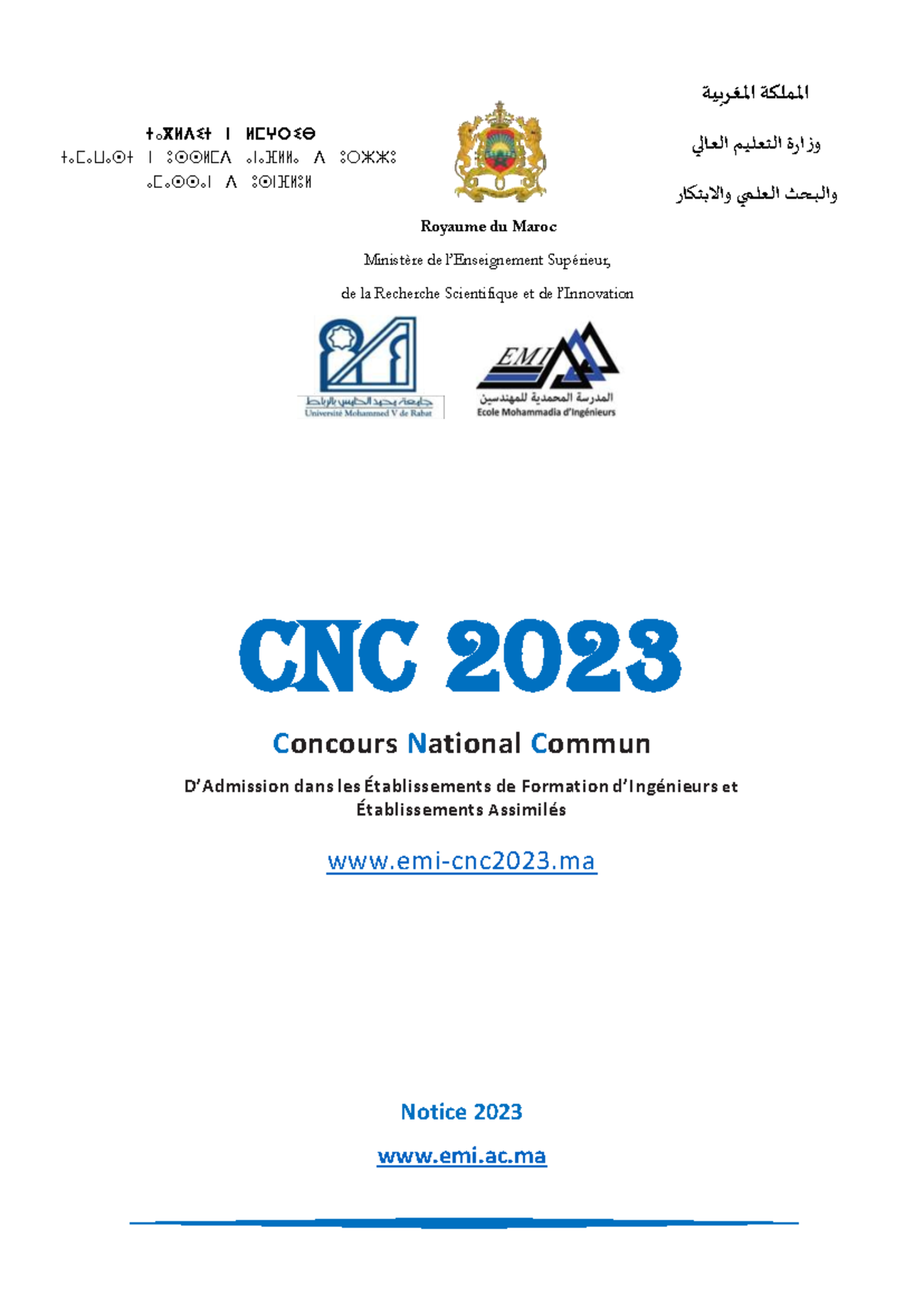 CNC 2023: Notice et Instructions pour le Concours National Commun - Studocu