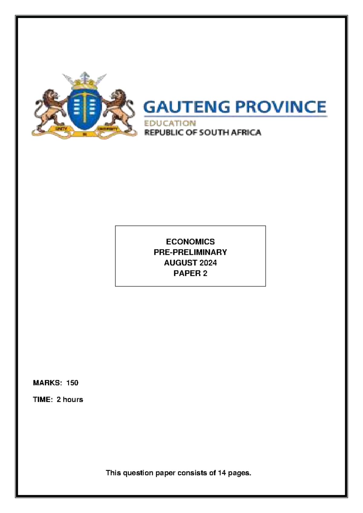 Economics Grade 12 Pre-Preliminary Paper 2 August 2024 - Studocu