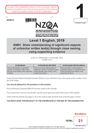 English Level 2 - 12 (NCEA 2) - National Certificate of Educational ...