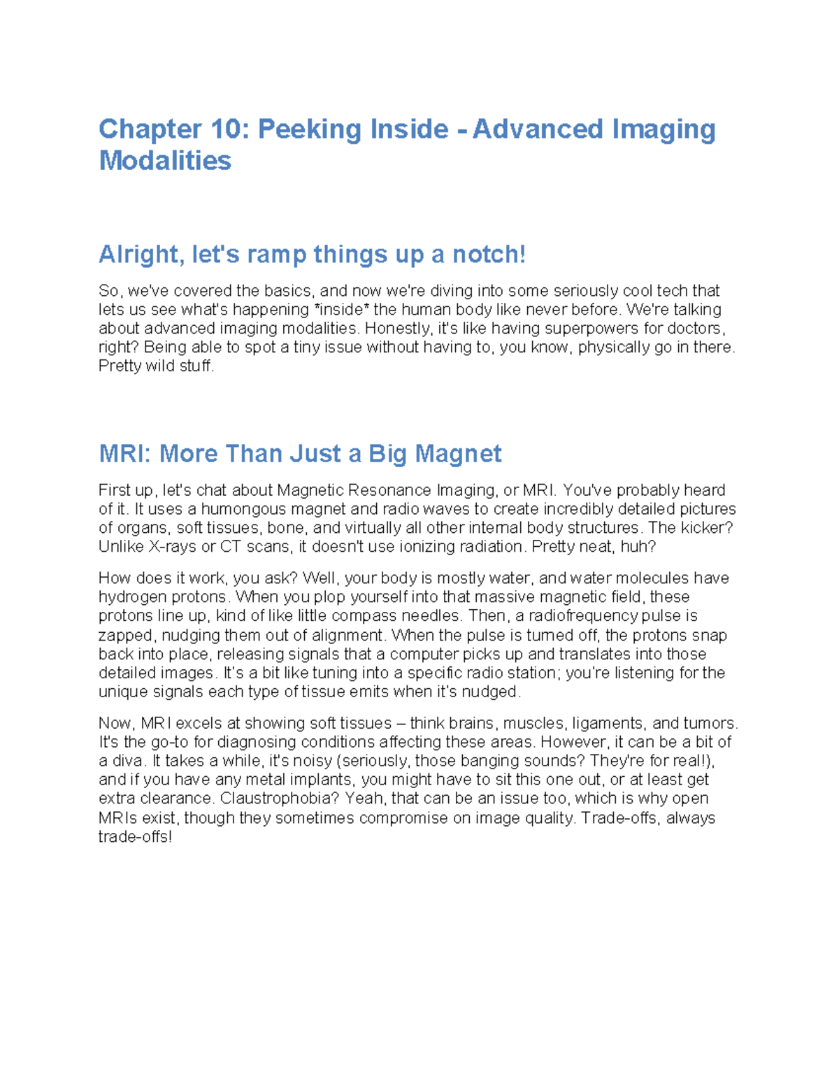 Medical Tech Review: Chapter 10 - Advanced Imaging Modalities - Studocu