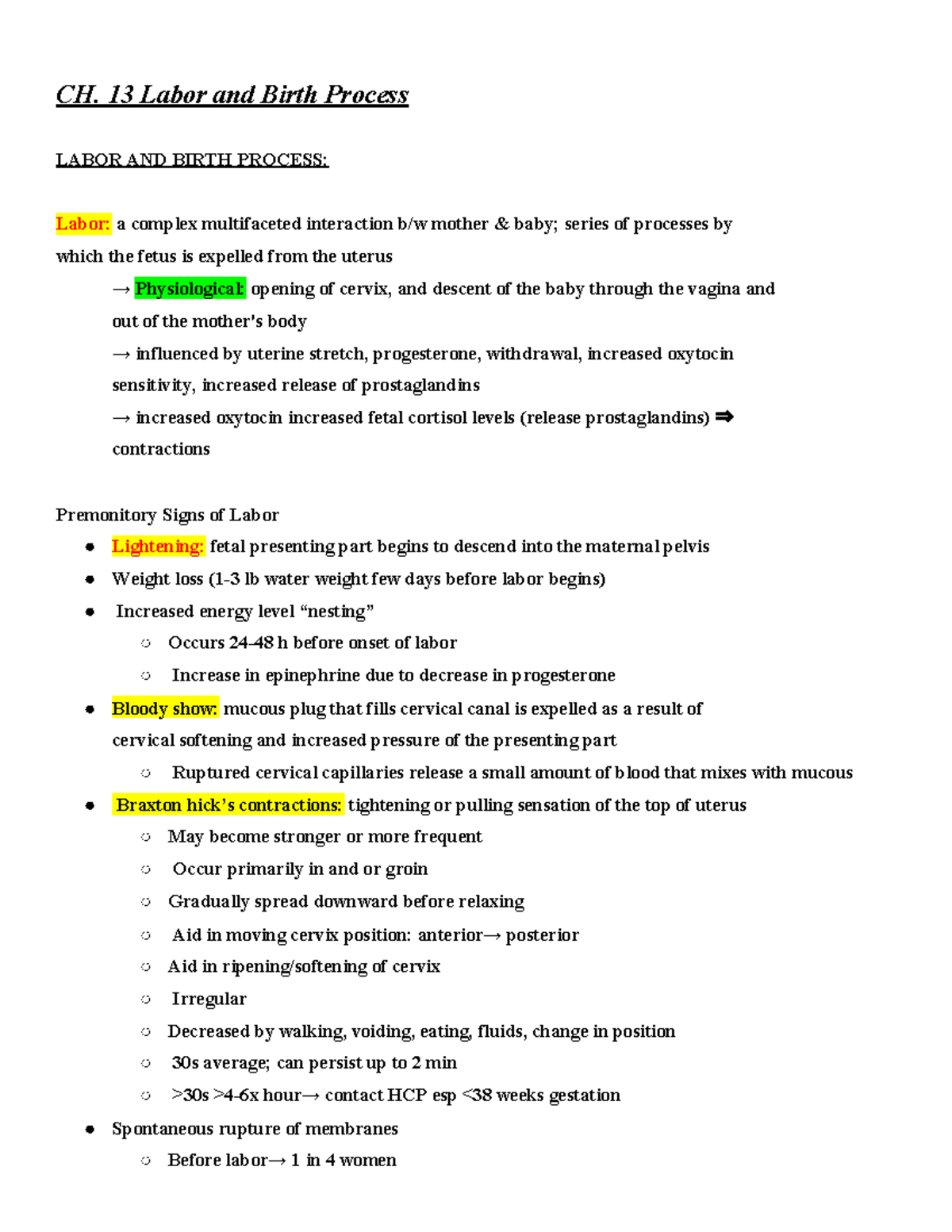 Ch. 13 Labor and Birth Process: Key Concepts and Nursing Implications ...
