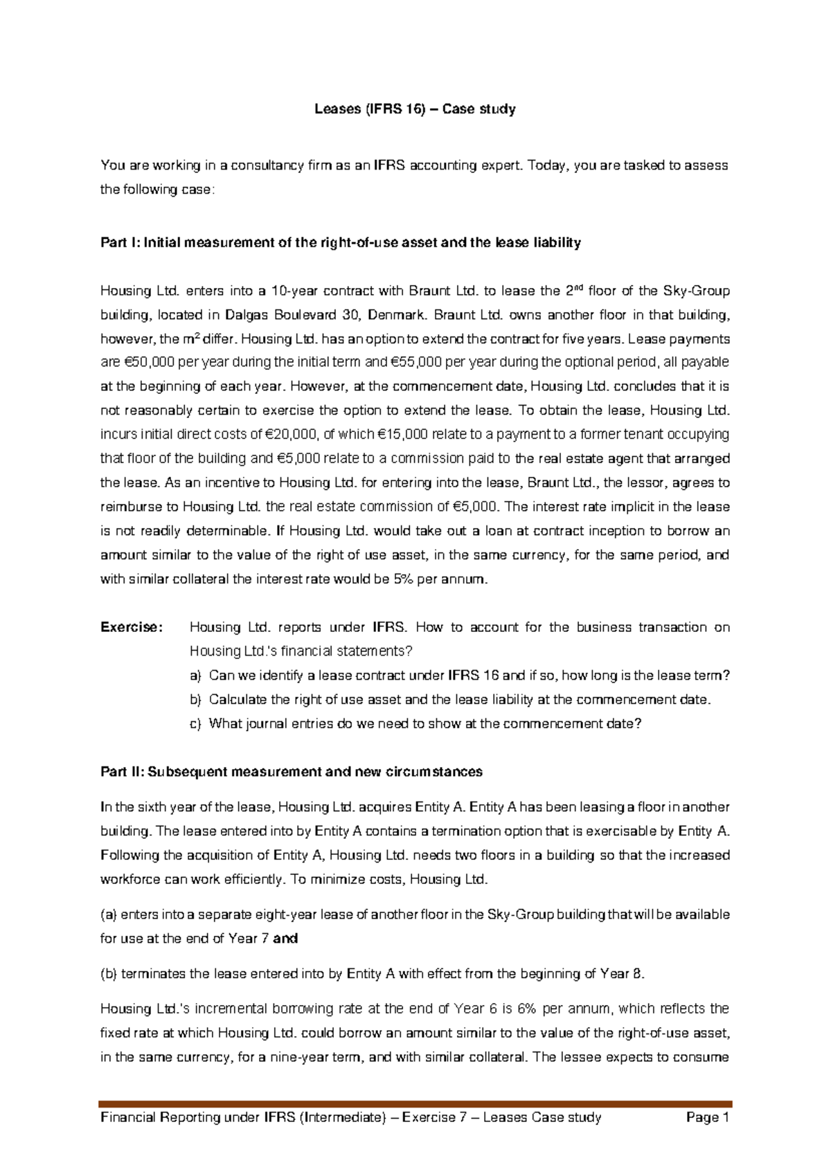IFRS 16 Leases Case Study: Initial & Subsequent Measurement Analysis ...