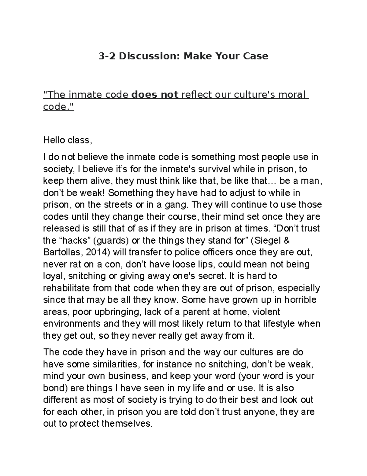 3-2 Discussion: Evaluating the Inmate Code's Societal Impact - Studocu