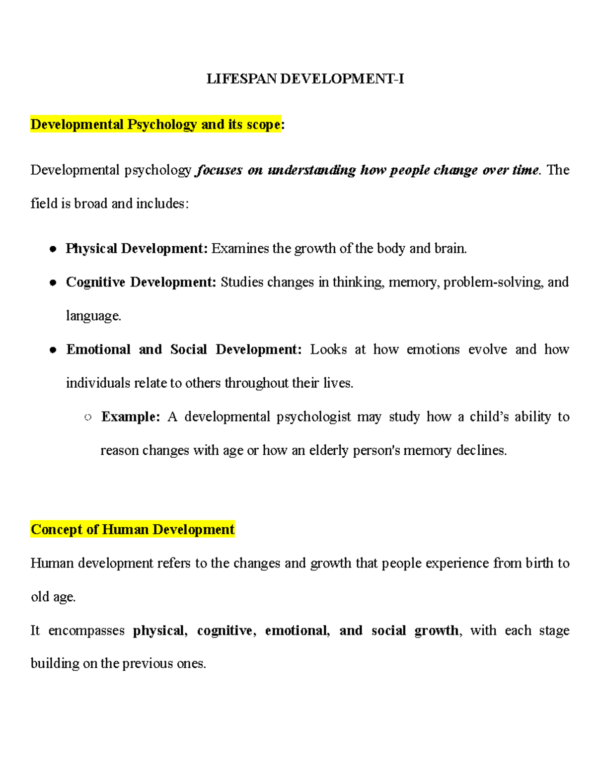 LIFESPAN DEVELOPMENT I: Theories and Stages of Human Growth - LIFESPAN ...