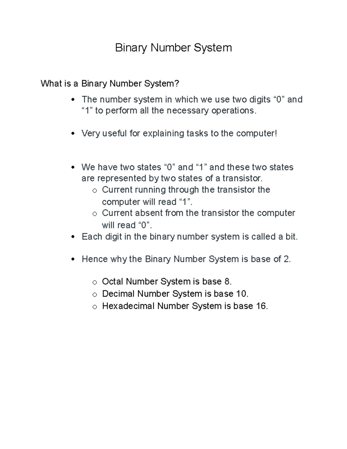 Binary Number System: Understanding Base 2 and Its Conversions - Studocu