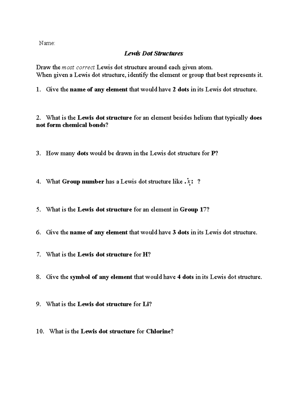 CHEM101: Lewis Dot Structures Practice Quiz on Valence Electrons - Studocu