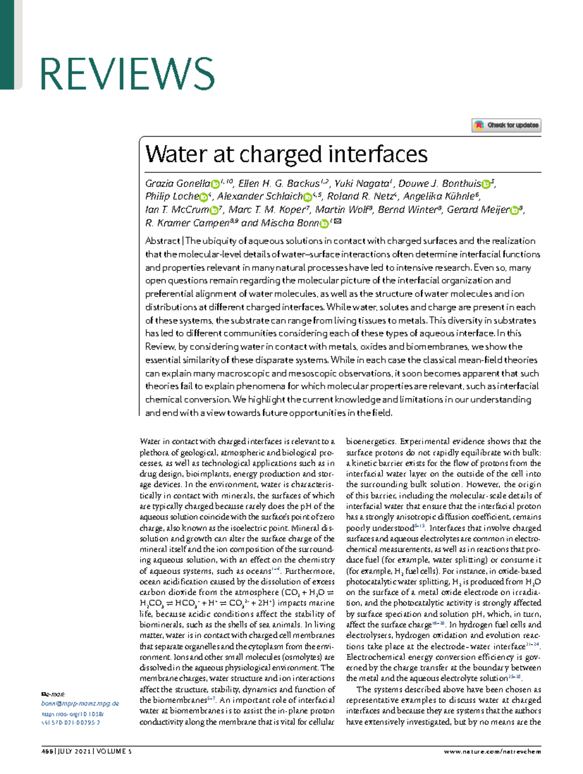 Water at Charged Interfaces: Insights and Challenges in Aqueous Systems ...