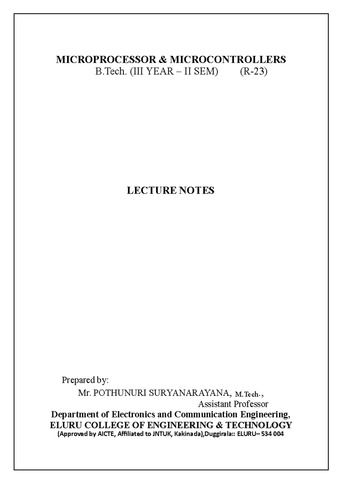 MP-MC R23 - UNIT-1 Microprocessors & Microcontrollers Lecture Notes ...