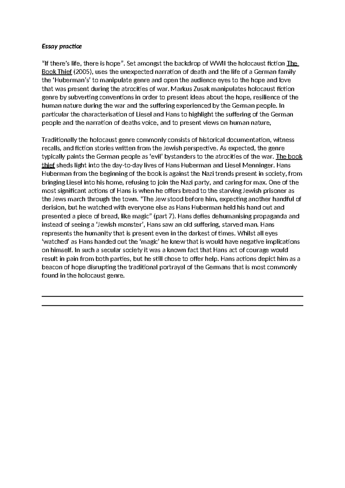 ENG 101: Essay Practice on "The Book Thief" and WWII Themes - Studocu