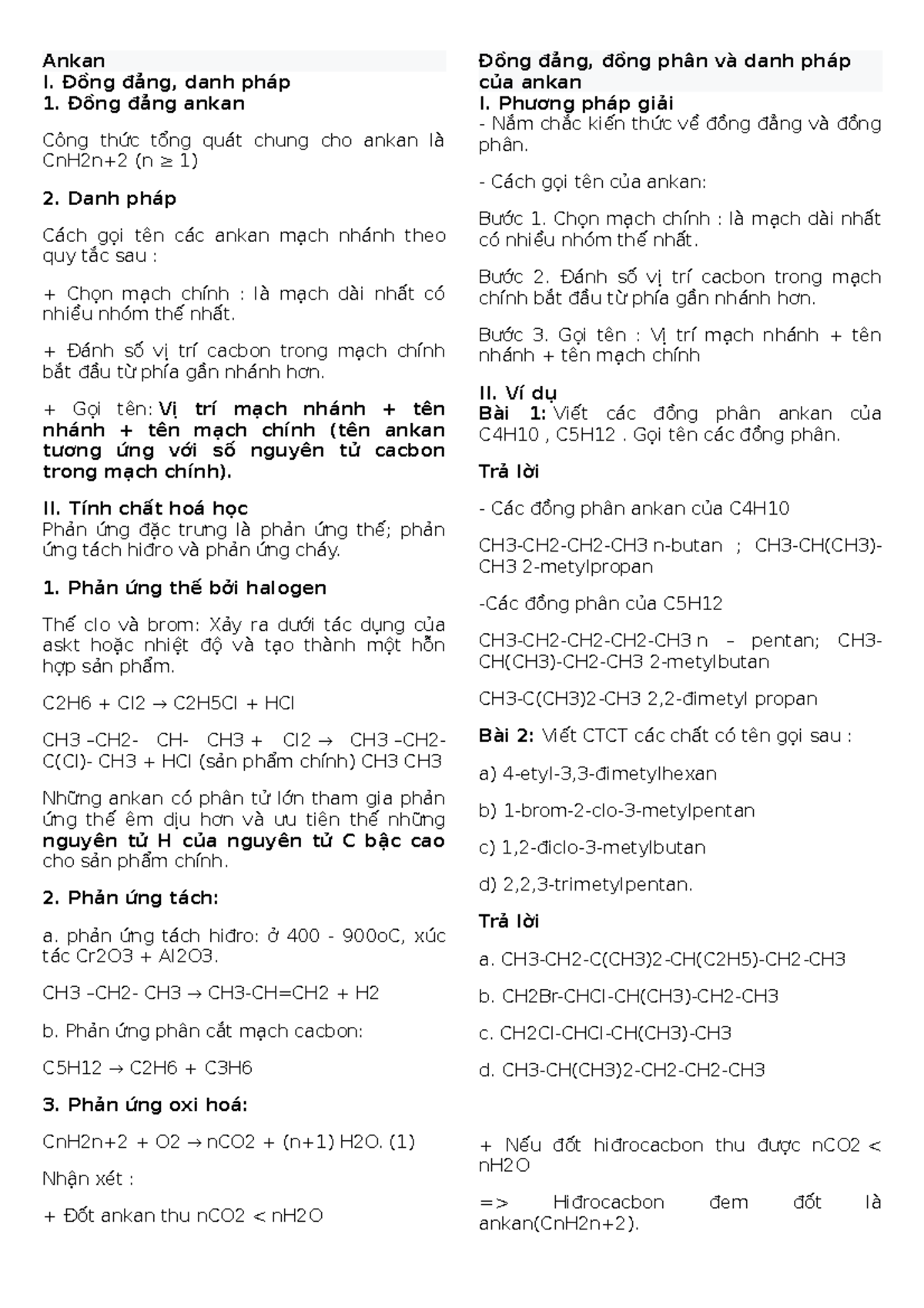 Ankan-Anken - Lý thuyết Ankan-Anken - Ankan I. Đồng đẳng, danh pháp ...