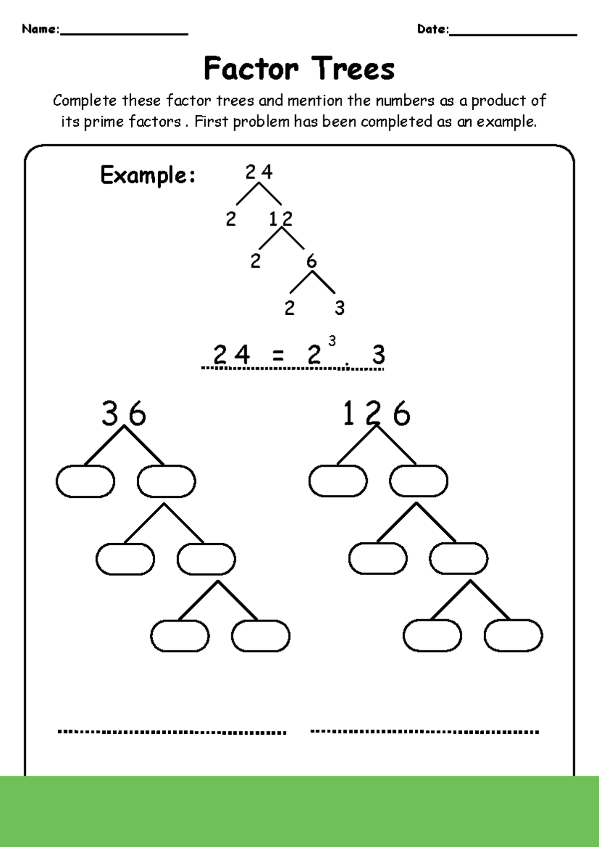 Prime Factorization with Factor Trees - 4th Grade Worksheet - Name ...