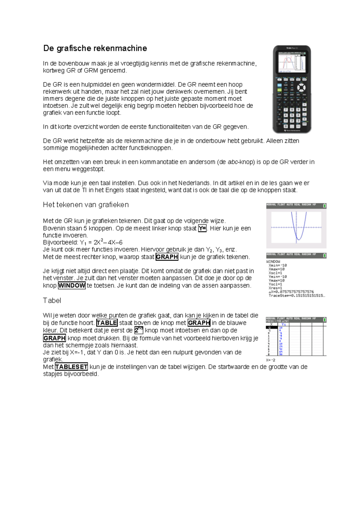 Inleiding tot de Grafische Rekenmachine (GR) - Functies en Toepassingen ...