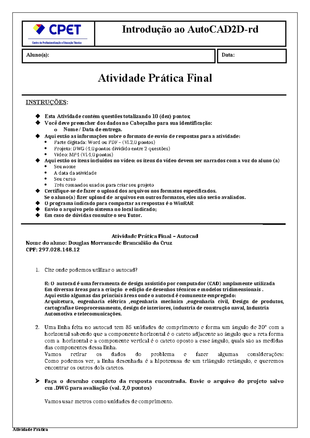 Atividade Prática Final - Introdução ao AutoCAD 2D - ATF - Studocu