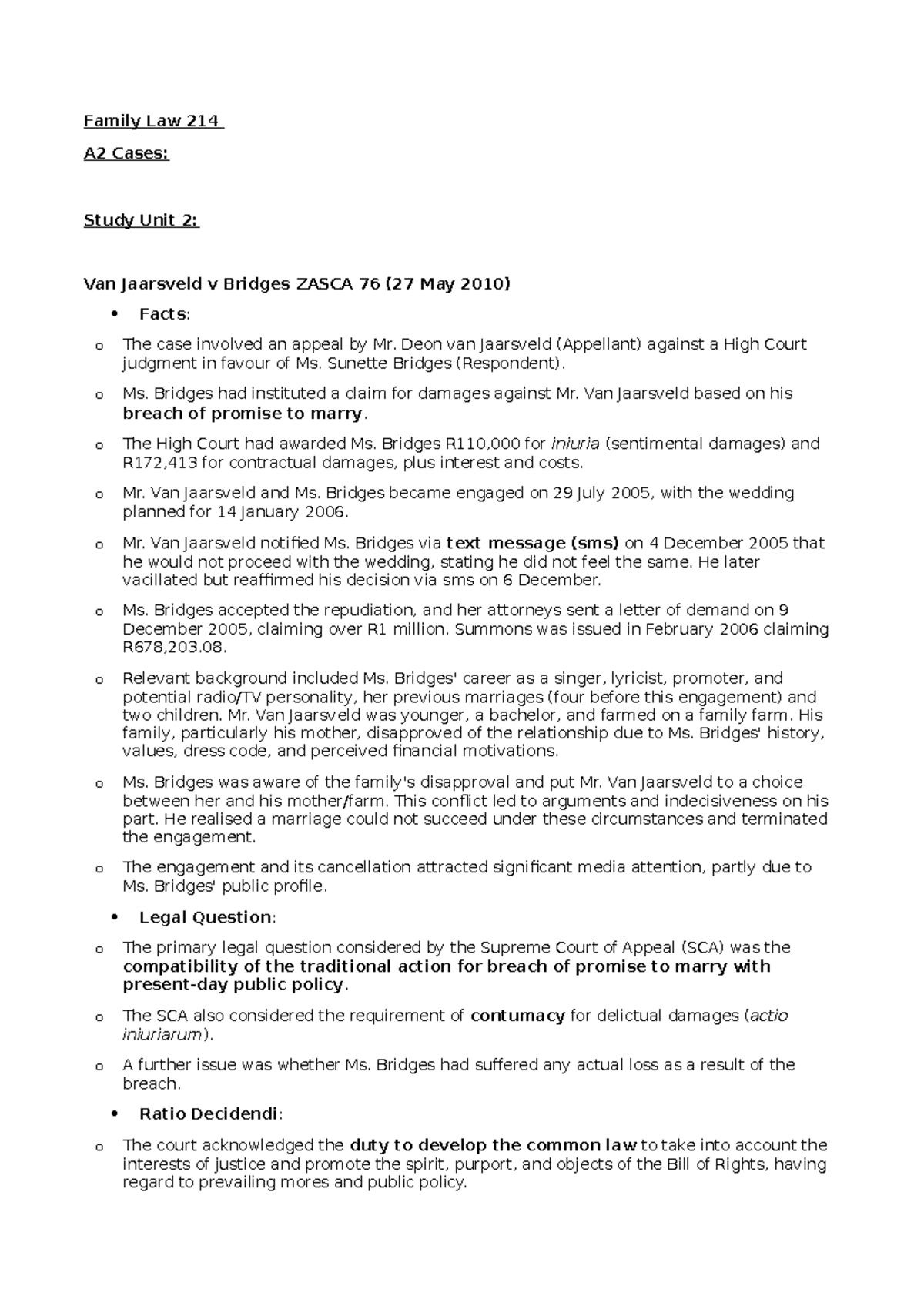 Family Law 214 A2 Case Studies: Key Judgments and Legal Principles ...