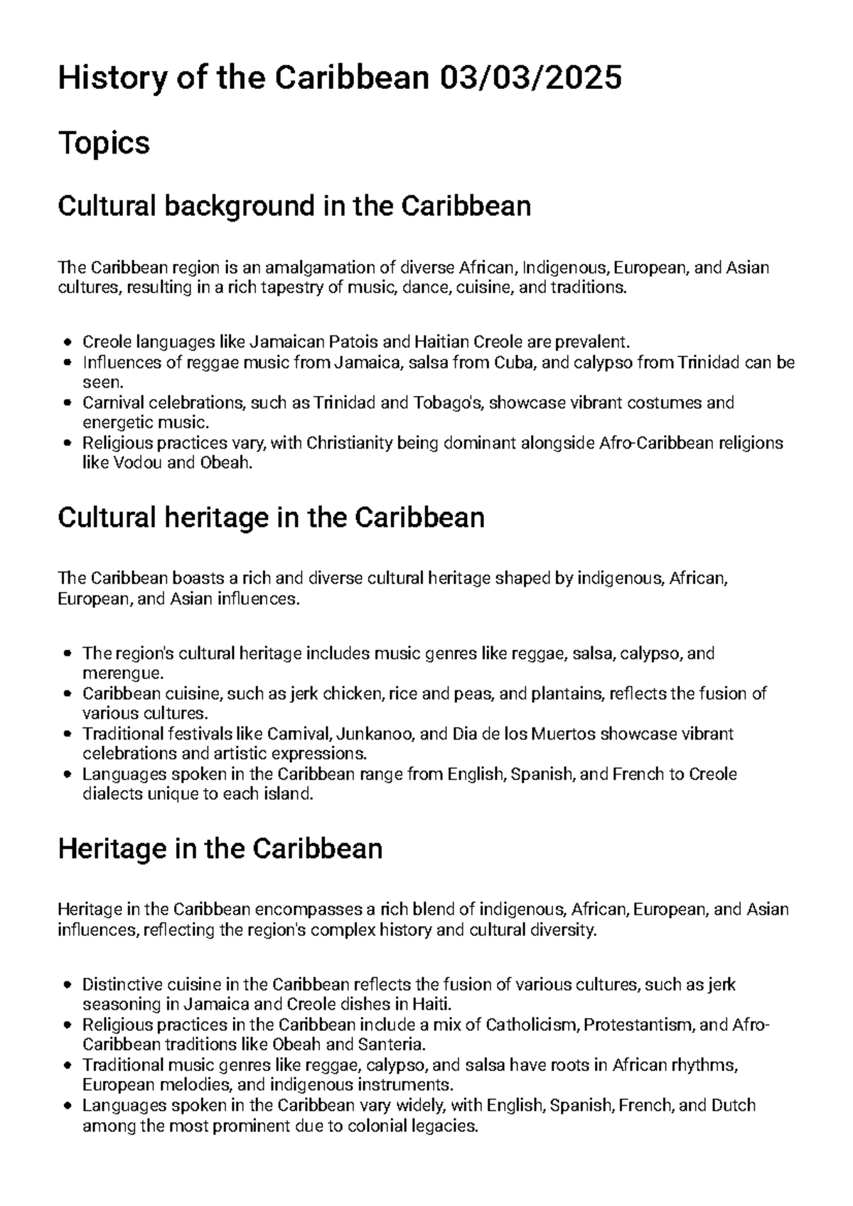 Cultural Diversity and Influences in the Caribbean (Course Code: 101 ...