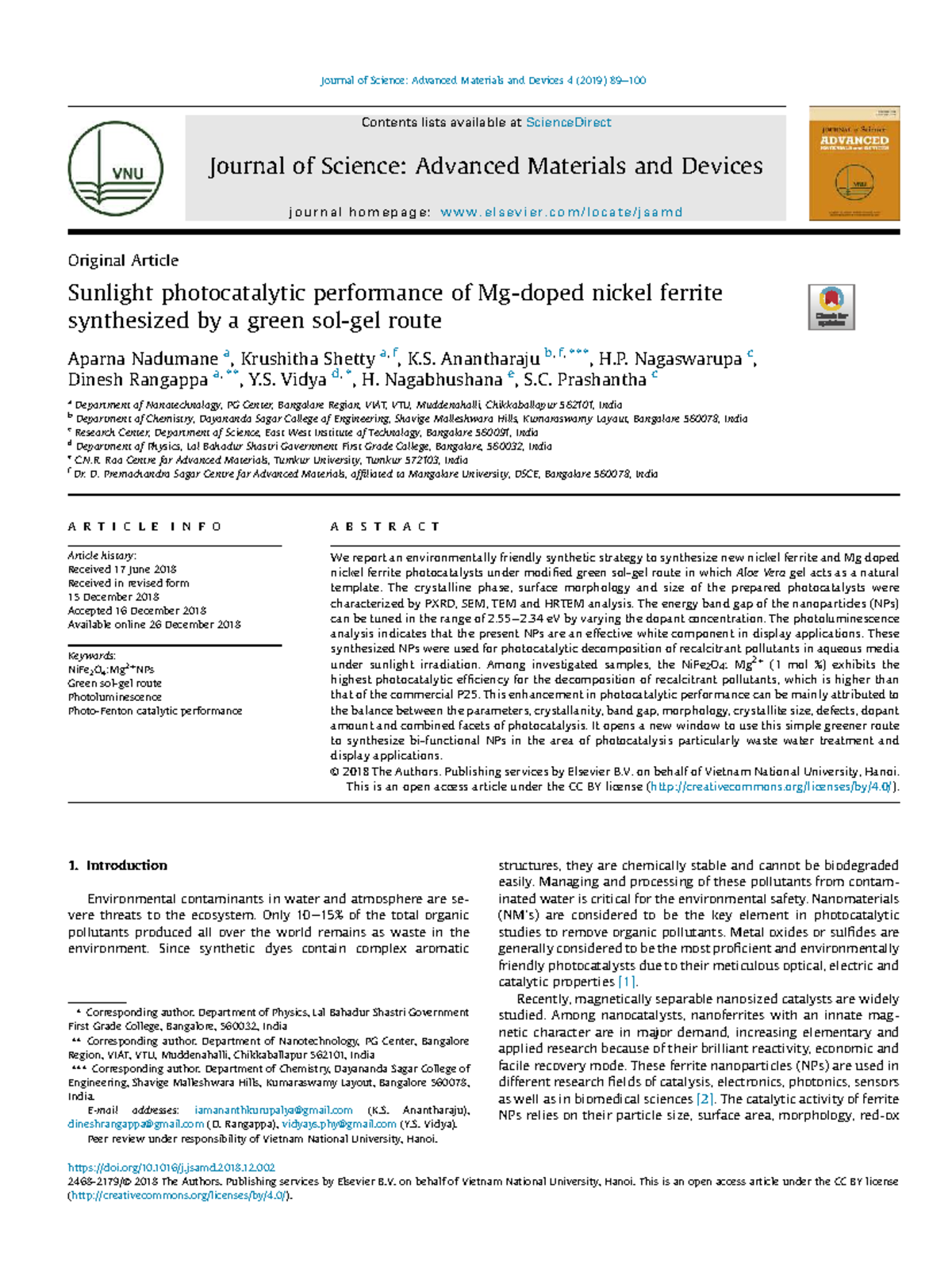 Sunlight Photocatalytic Performance of NiFe2O4:Mg2+ NPs (1 mol) - Studocu