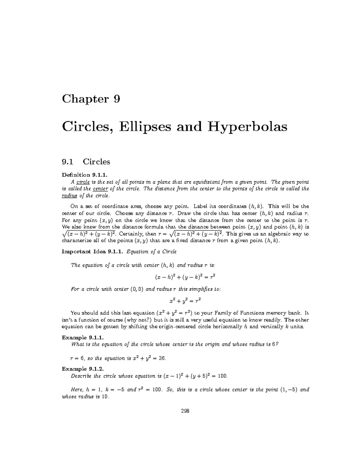 Chapter 9: Circles, Ellipses, and Hyperbolas - Key Concepts and ...