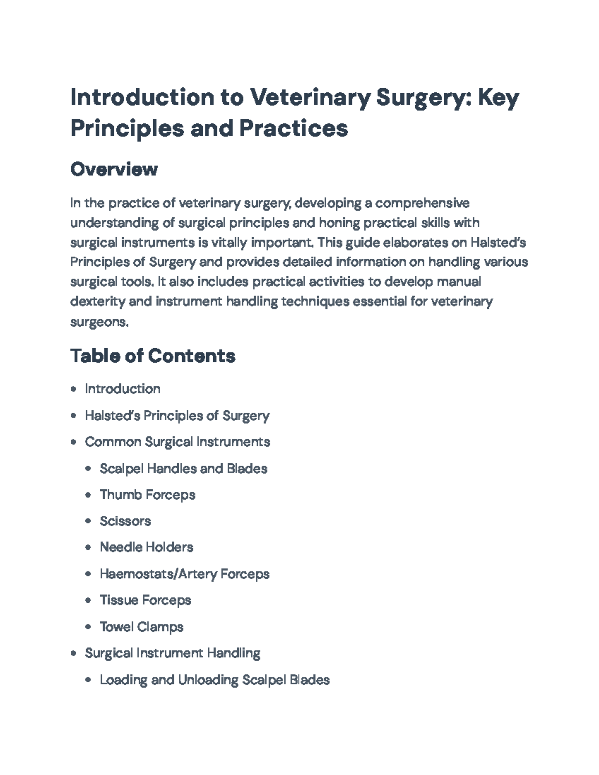Veterinary Surgery Essentials: Halsted's Principles & Instrument ...