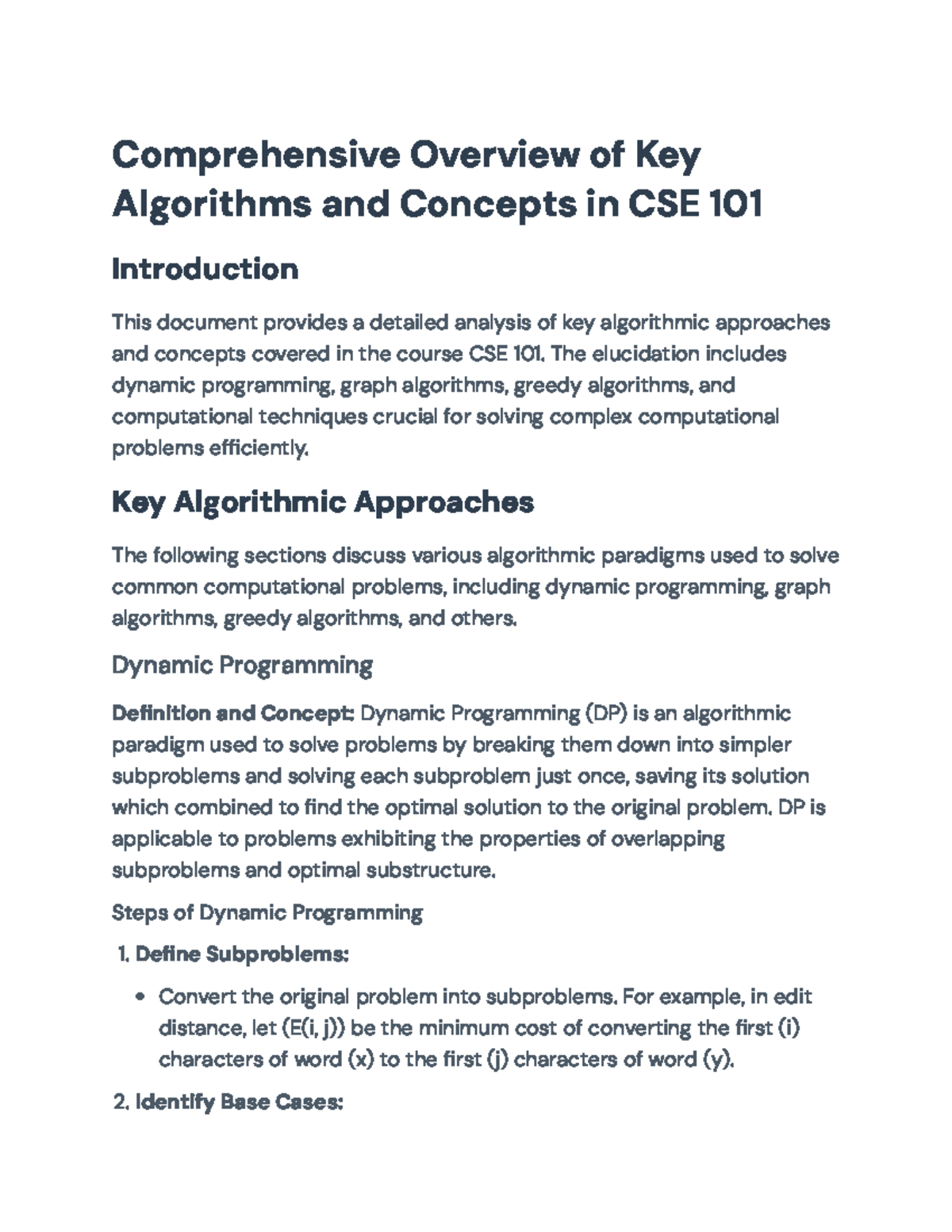 CSE 101: Comprehensive Overview of Algorithms - DP & Graph Techniques ...
