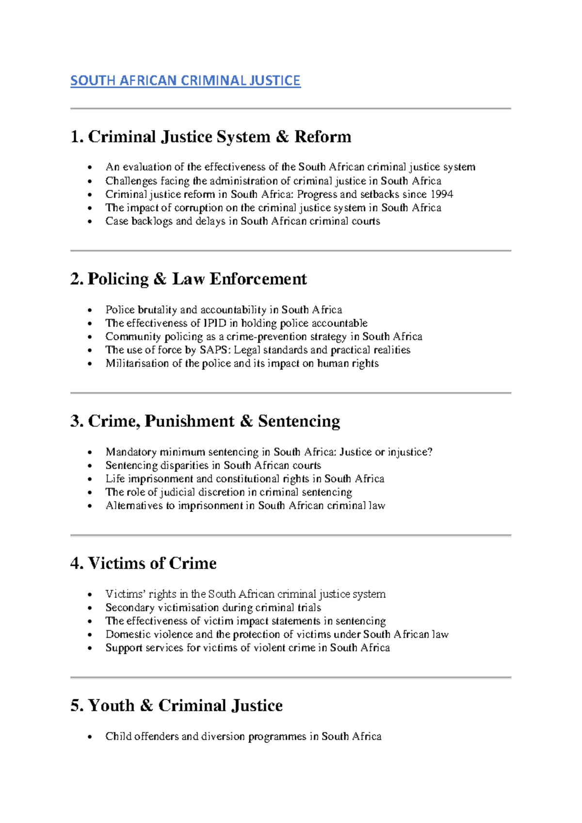 SOUTH AFRICAN CRIMINAL JUSTICE 1: System Reform & Challenges - Studocu