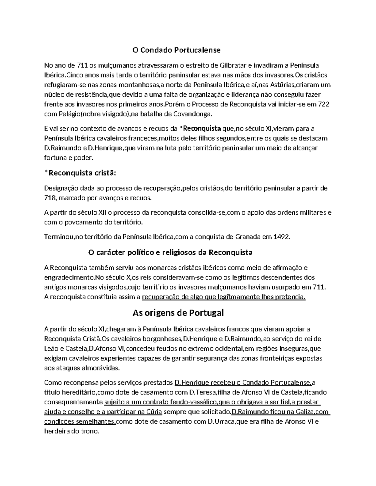 Resumos sobre o Condado Portucalense e a Reconquista Cristã - Studocu