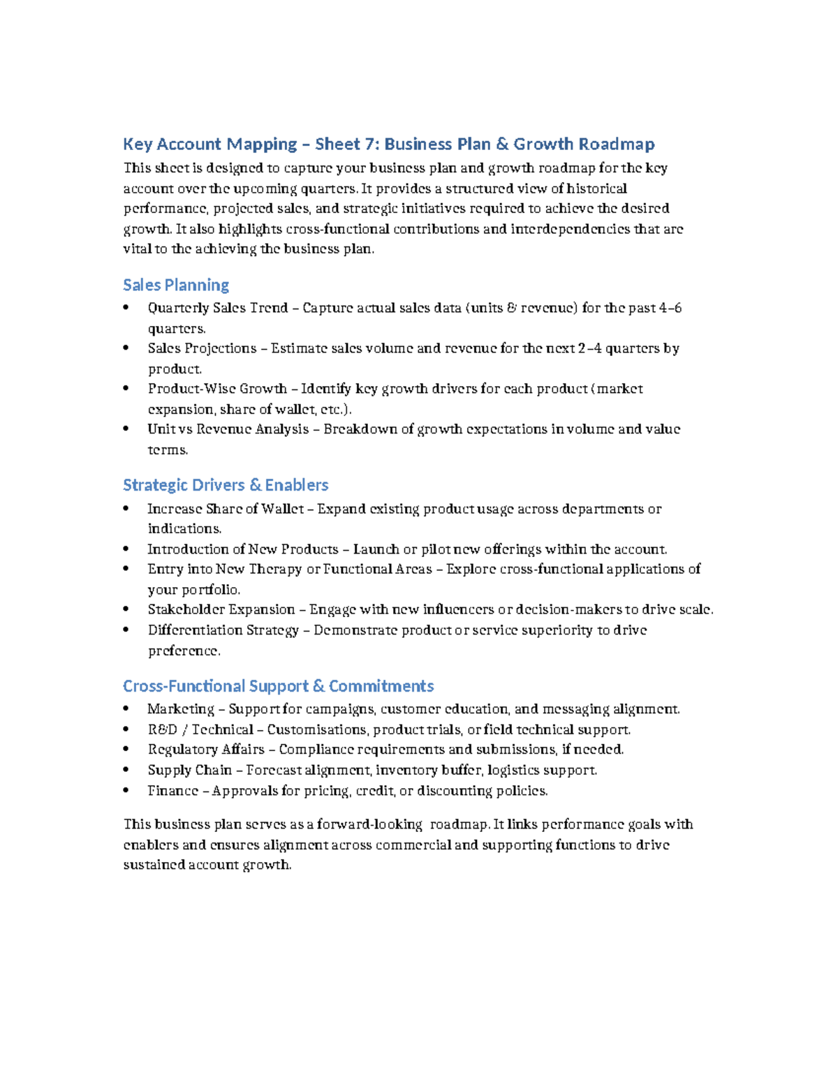 KAM Sheet 7: Business Plan & Growth Roadmap Analysis - Studocu