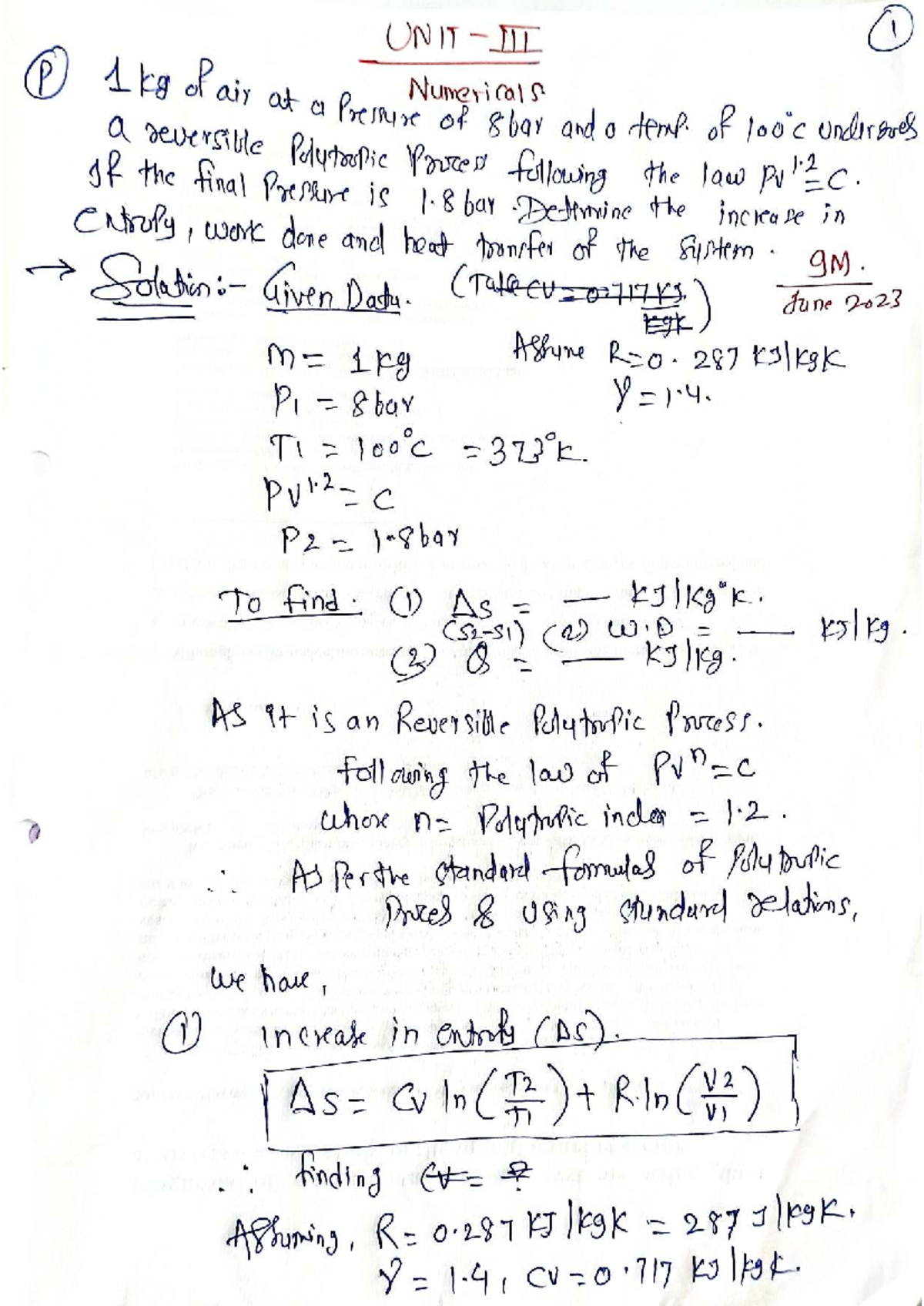Numerical Solutions for ET UNIT 3: Reversible Polytropic Processes ...