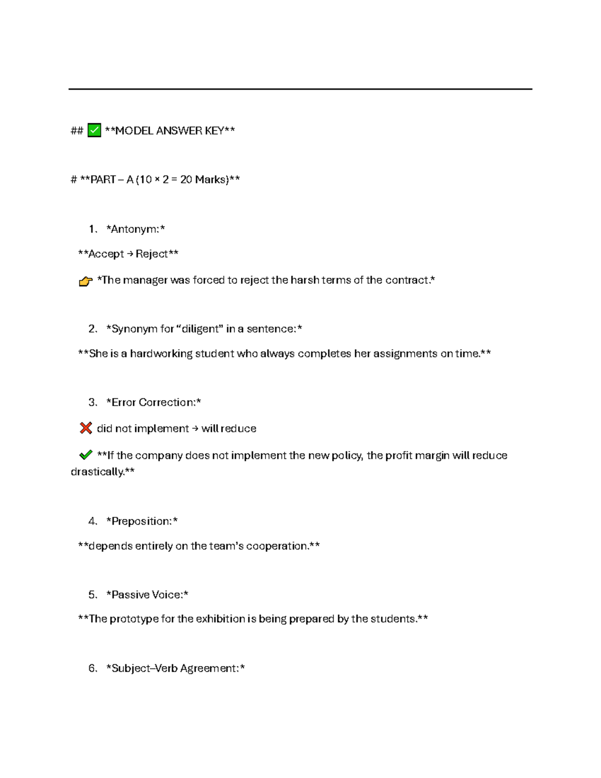 ANSWER KEY MODEL QUESTIONS FOR EXAM (10 2 20) - Studocu