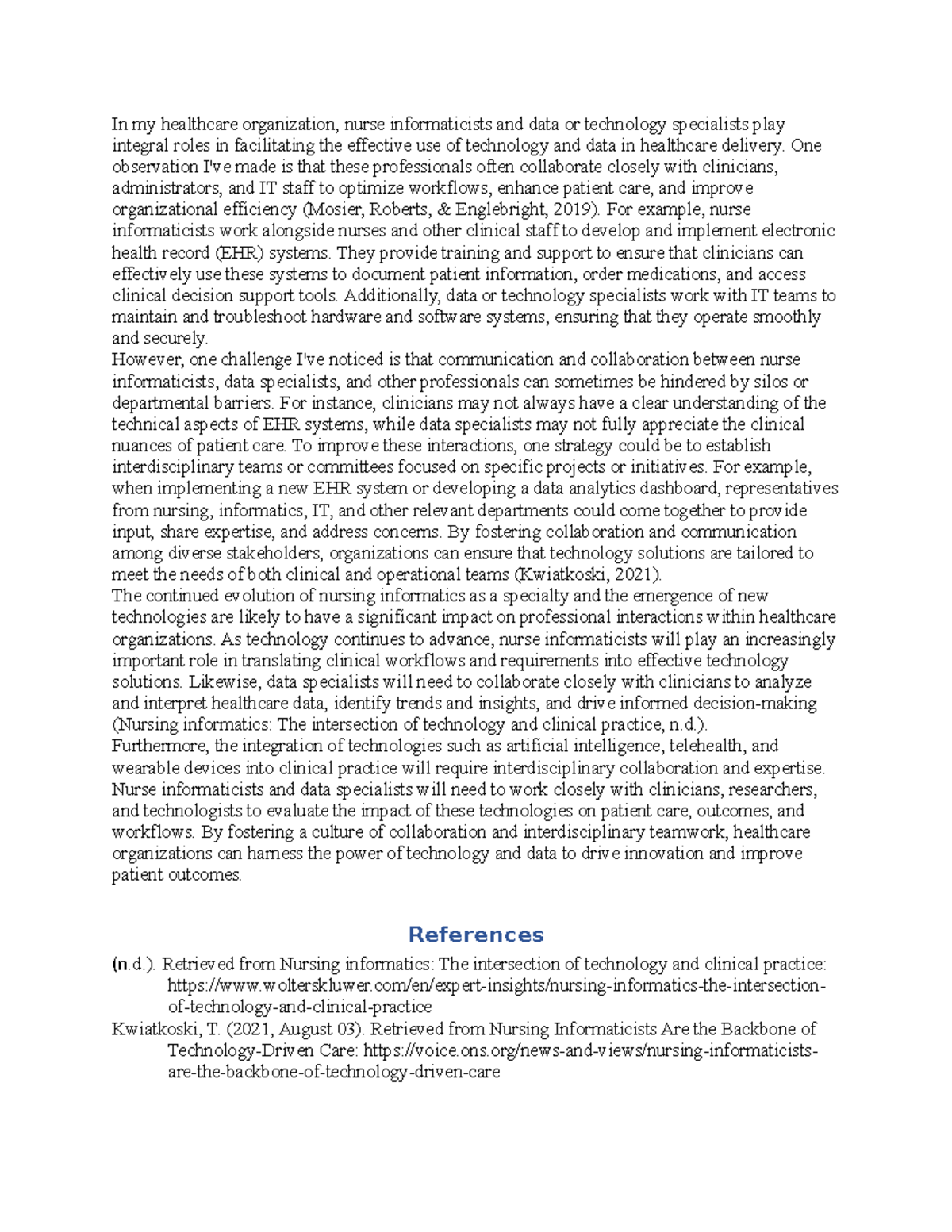 Nursing Informatics: Enhancing Tech Collaboration in Healthcare - Studocu