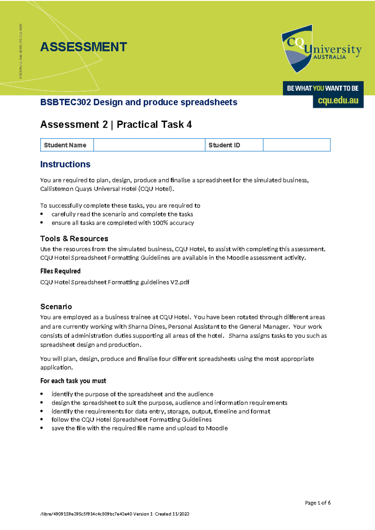 BSBTEC302 Assessment 2 Practical Task 4 - Spreadsheet Design Project ...