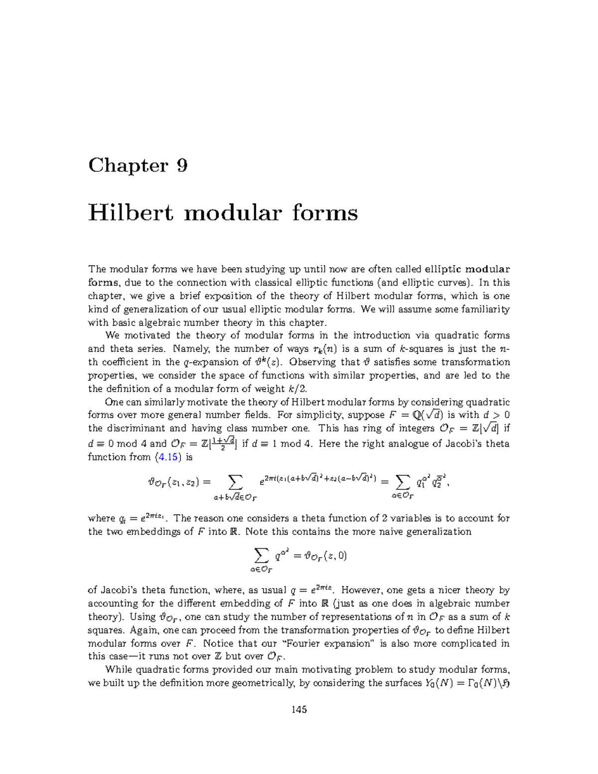 Chapter 9: Hilbert Modular Forms - An Overview (Mm1) - Studocu