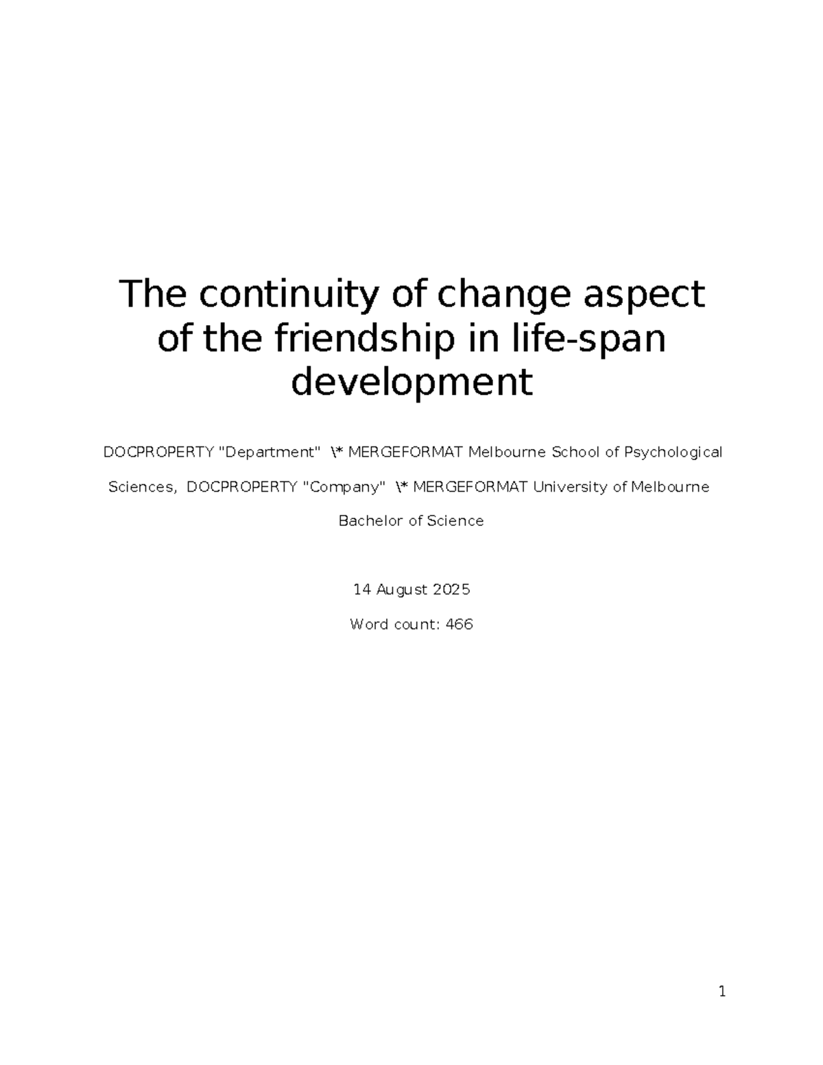 Draft Reflection on Friendship Development in Psychology (PSY101) - Studocu