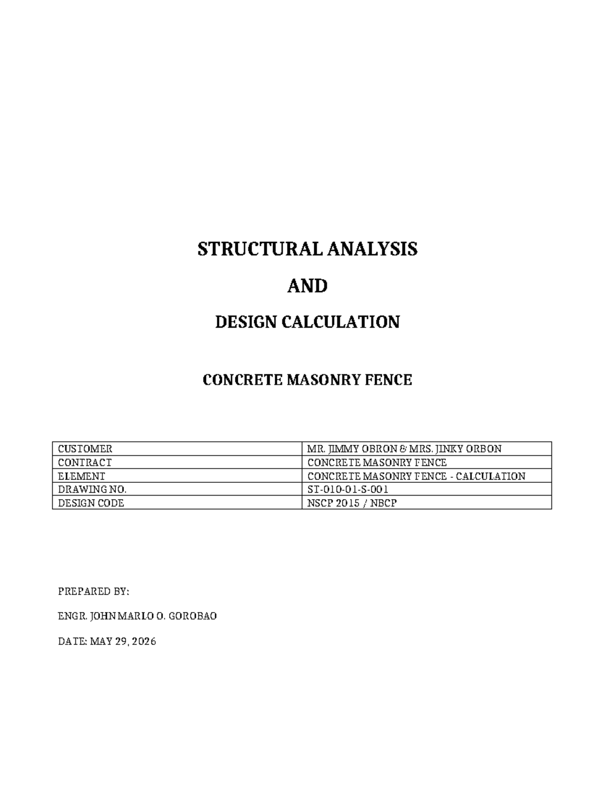 Structural Design Calculation for Concrete Masonry Fence (ENGR. GOROBAO ...