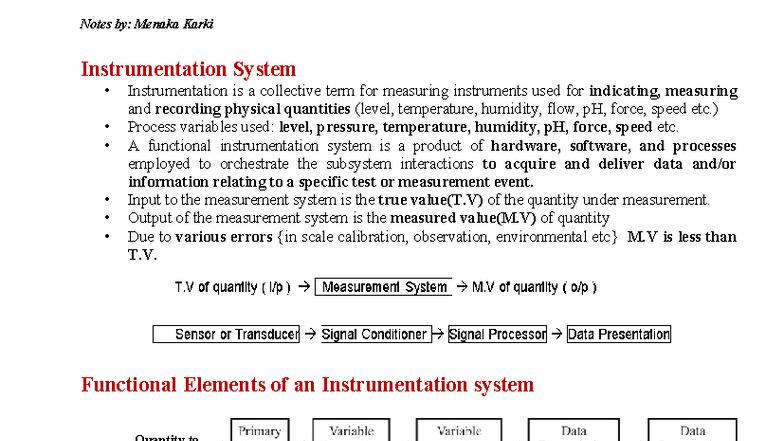 Instrumentation System Notes: Menaka Karki (Course Code: INSTR 101 ...
