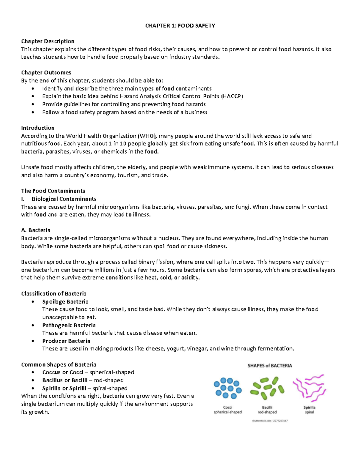 CHAPTER 1: FOOD SAFETY - Understanding Risks and Prevention - Studocu