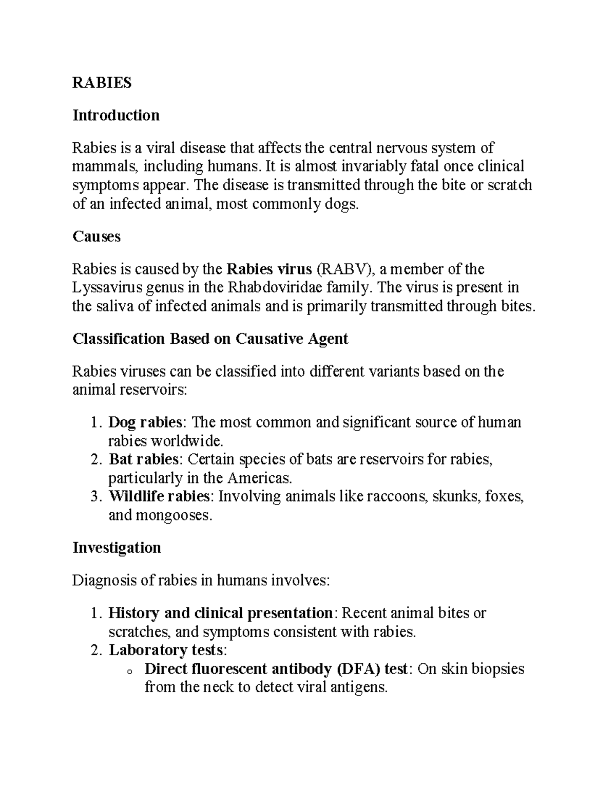 RABIES - Overview and Management Summary for Course RAB 101 - Studocu