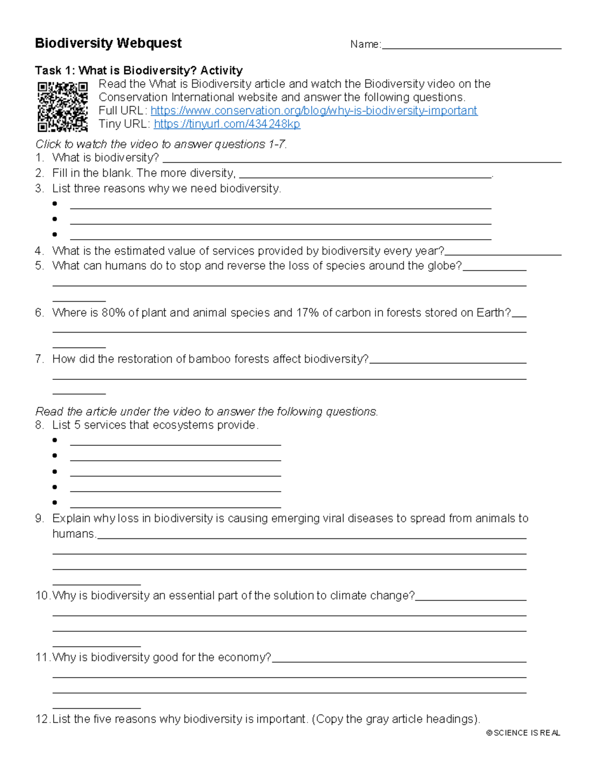 Biodiversity Webquest: Exploring Importance & Types of Biodiversity ...