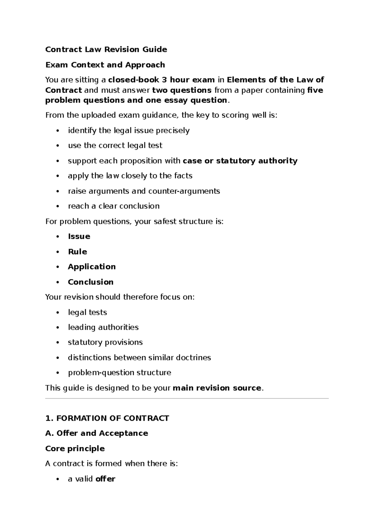 Contract Law Revision Guide: Exam Context & Key Approaches - Studocu