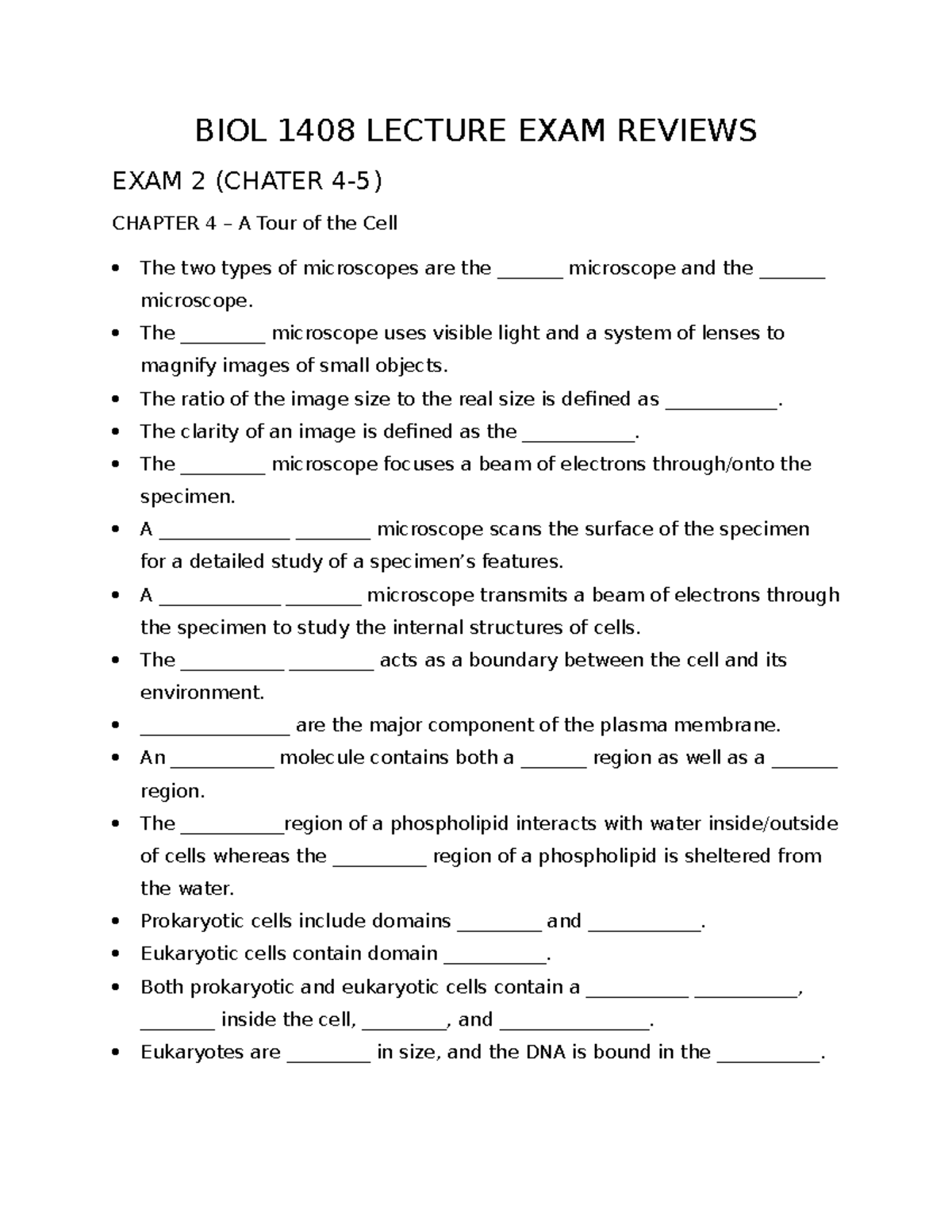 Biol 1408 Lecture Exam Reviews Exam 2 Chapters 4 5 Study Guide Studocu