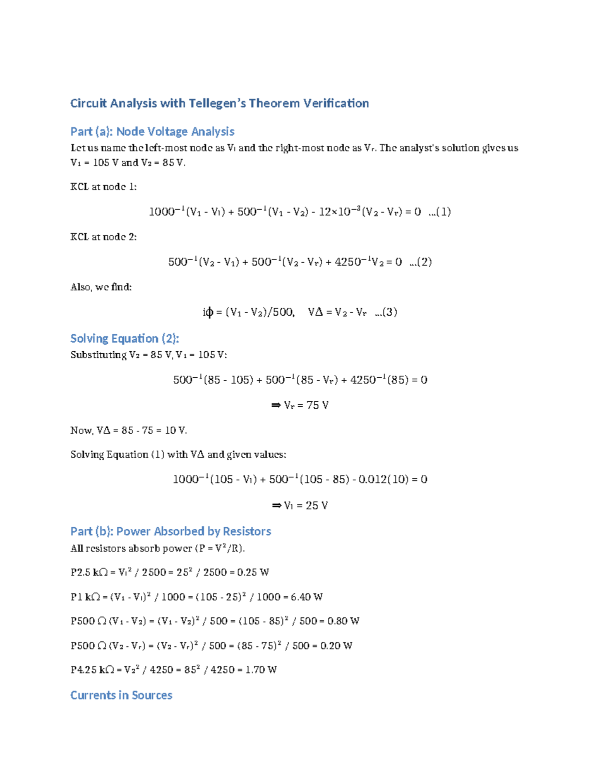Circuit Analysis (EE101): Node Voltage & Power Absorption Analysis - Studocu