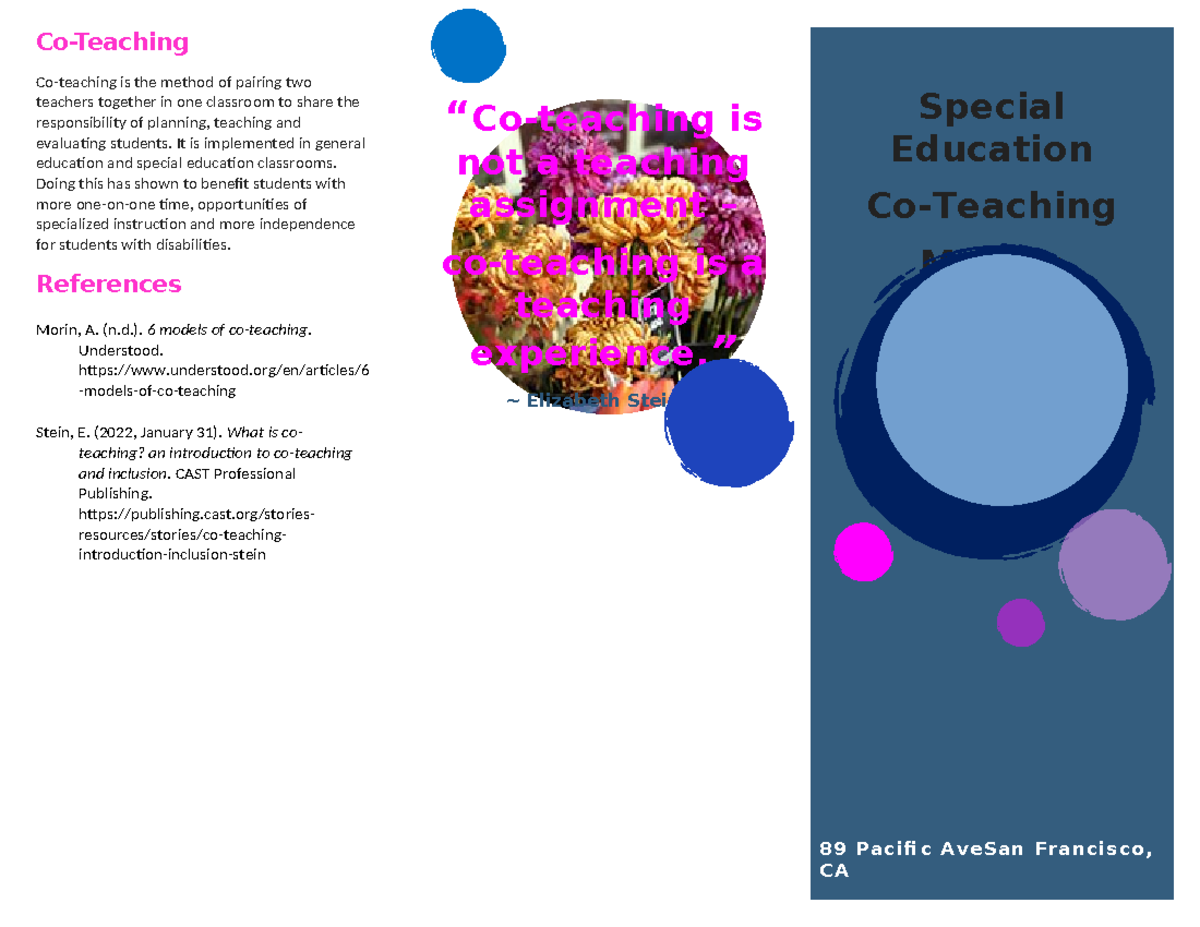 SPD310 Coteachingbrochure - Co-Teaching Co-teaching is the method of ...