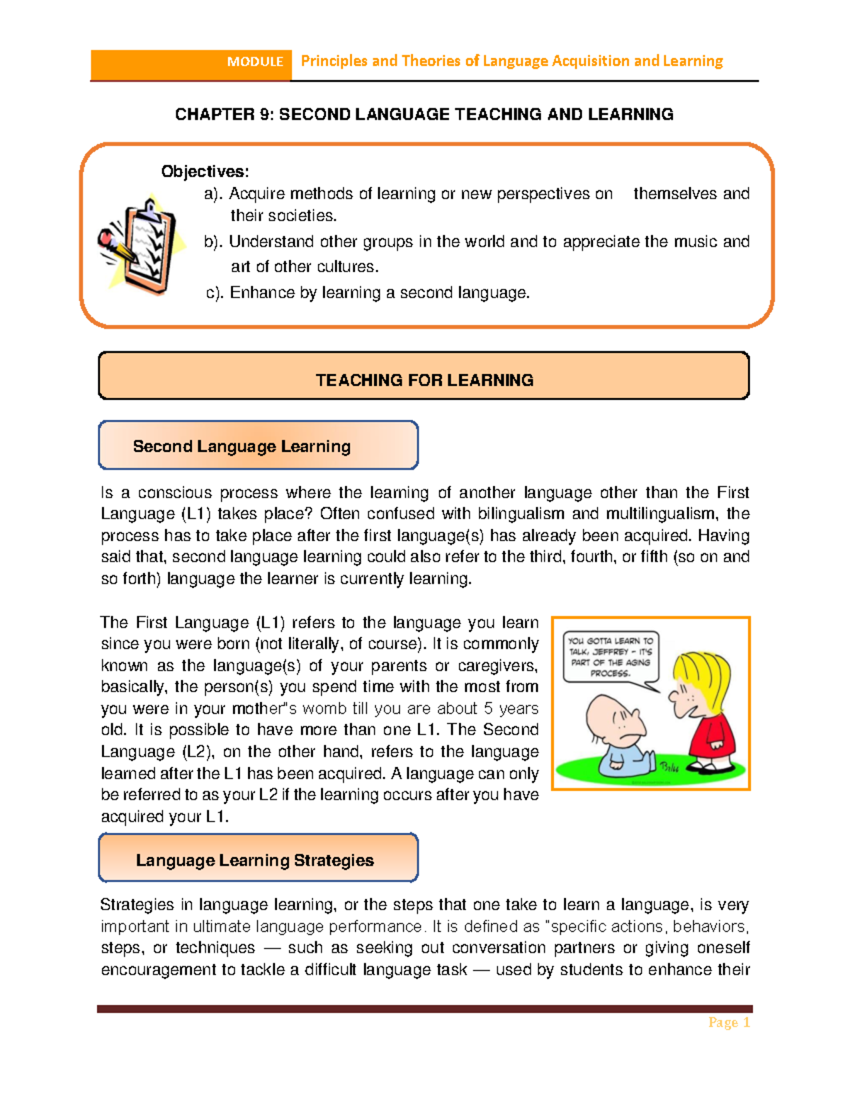 EL103 Chapter 9: Principles of Second Language Teaching & Learning ...
